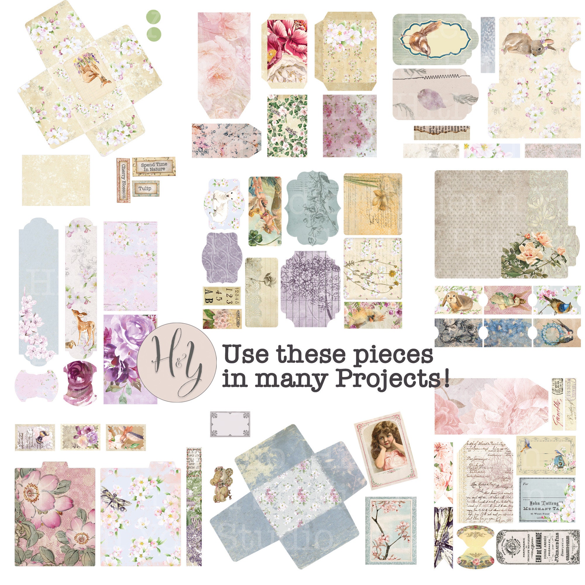 Pretty Junk Journal Kit. Digital Download Papers and Ephemera With ...