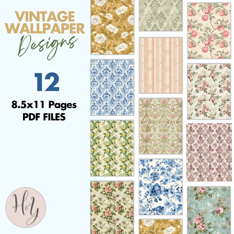 Vintage Wallpaper Inspired Paper Pack for Junk Journal Pages ...