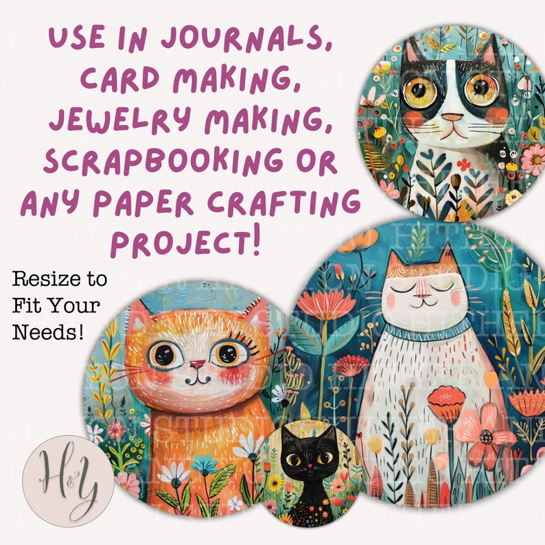 Whimsical Cats Background Paper Pack and Elements Including Colorful ...