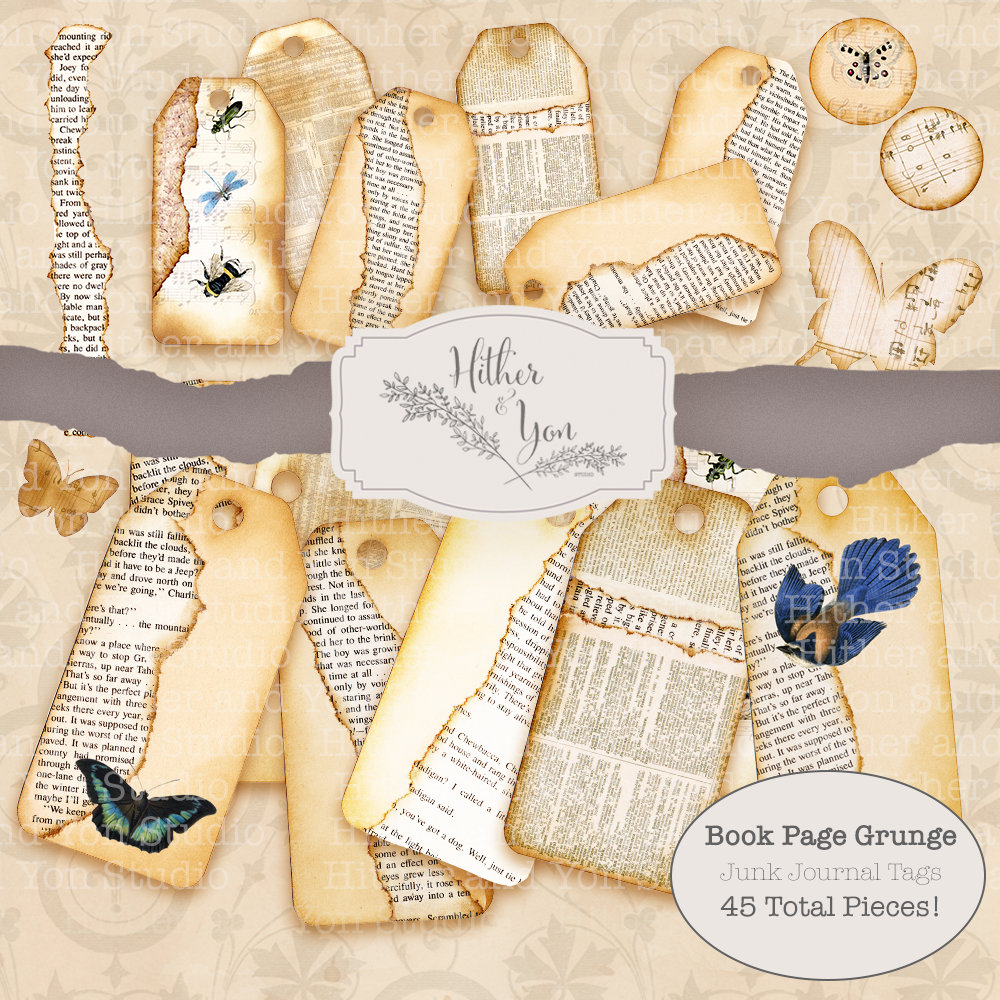 Ephemera for Junk Journals, Unique Book Page and Butterflies, Peacock ...