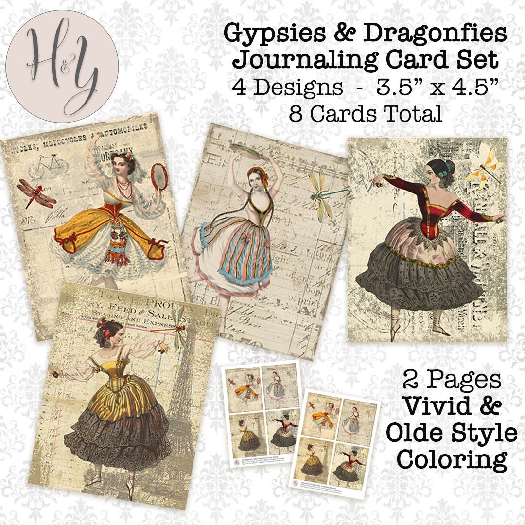 Junk Journal Cards for Journaling Cards With Gypsies and Dragonflies ...
