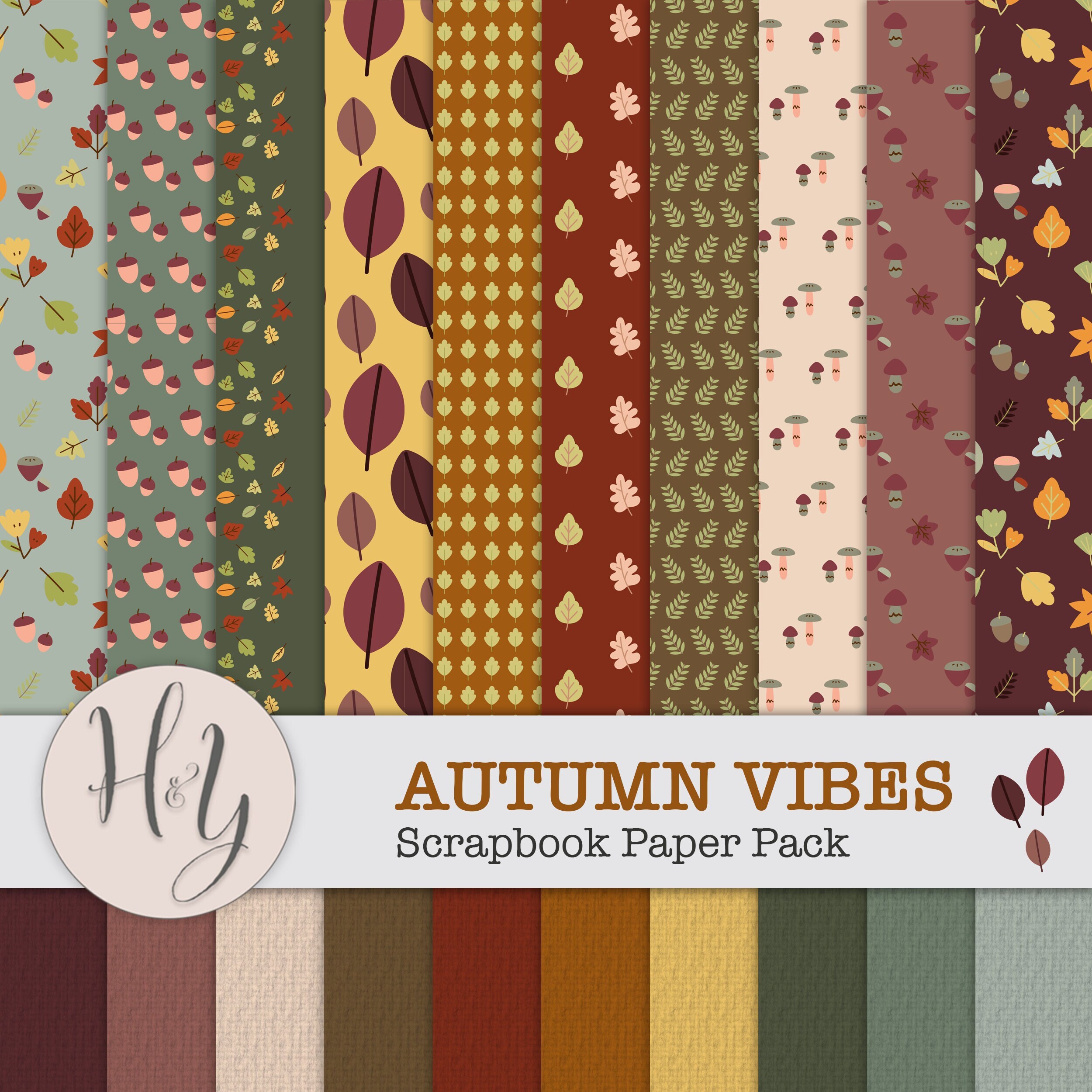 Paper Pack, Autumn Scrapbook, Collage Paper, Fall Paper Pack, Digital ...