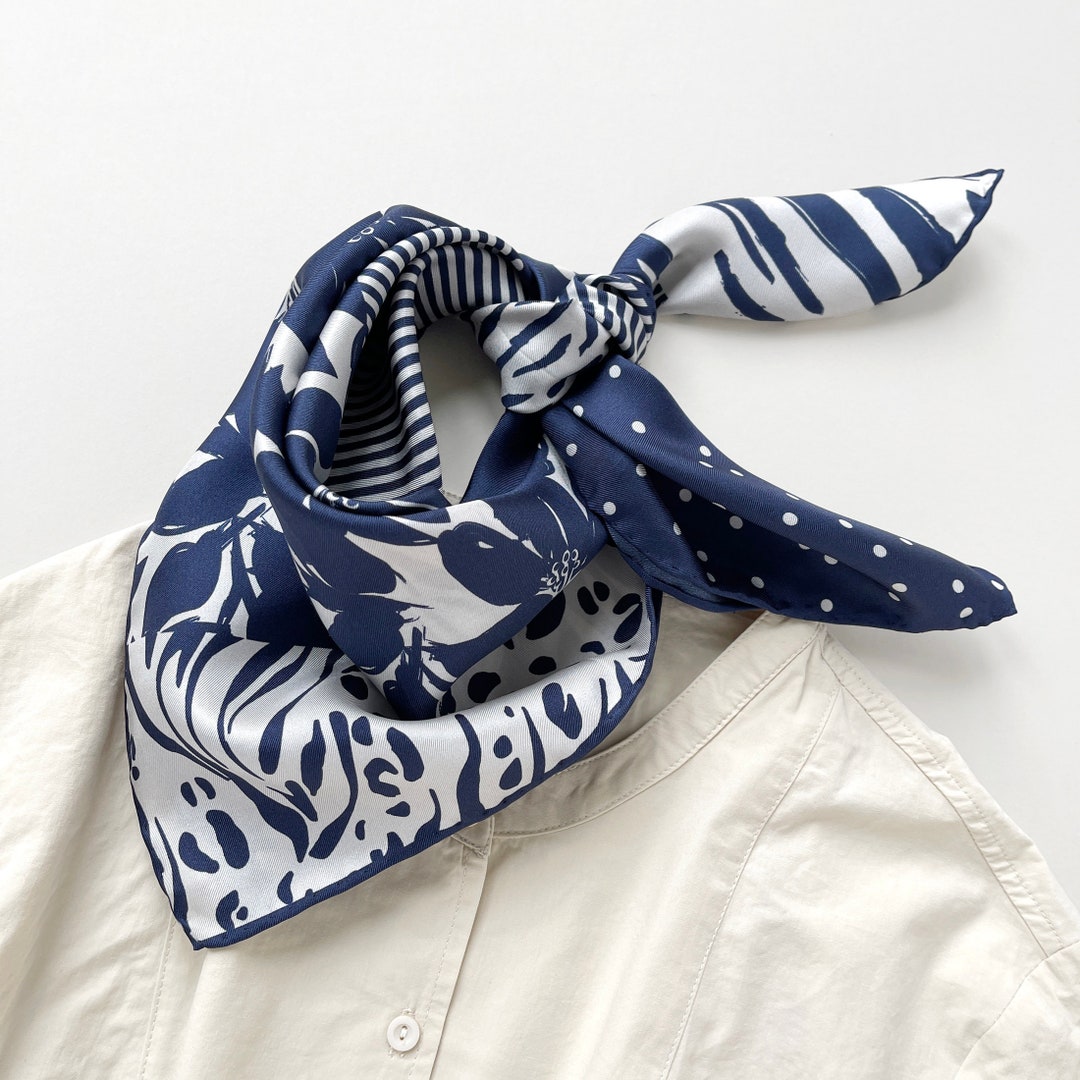 Classic Navy Blue Silk Neck Scarf Women&men, Silk Bandana Women, Silk ...