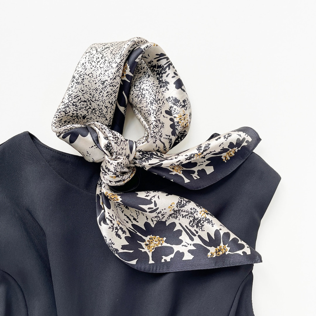 Timeless Black Floral Silk Scarf Women, Silk Neck Scarf, Large Silk ...