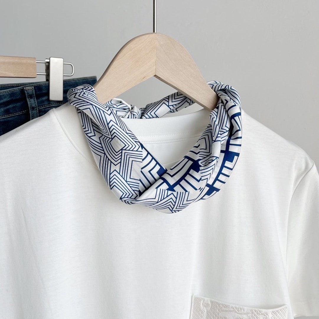 Timeless Blue and White Small Silk Scarf Women, Silk Bandana Women ...