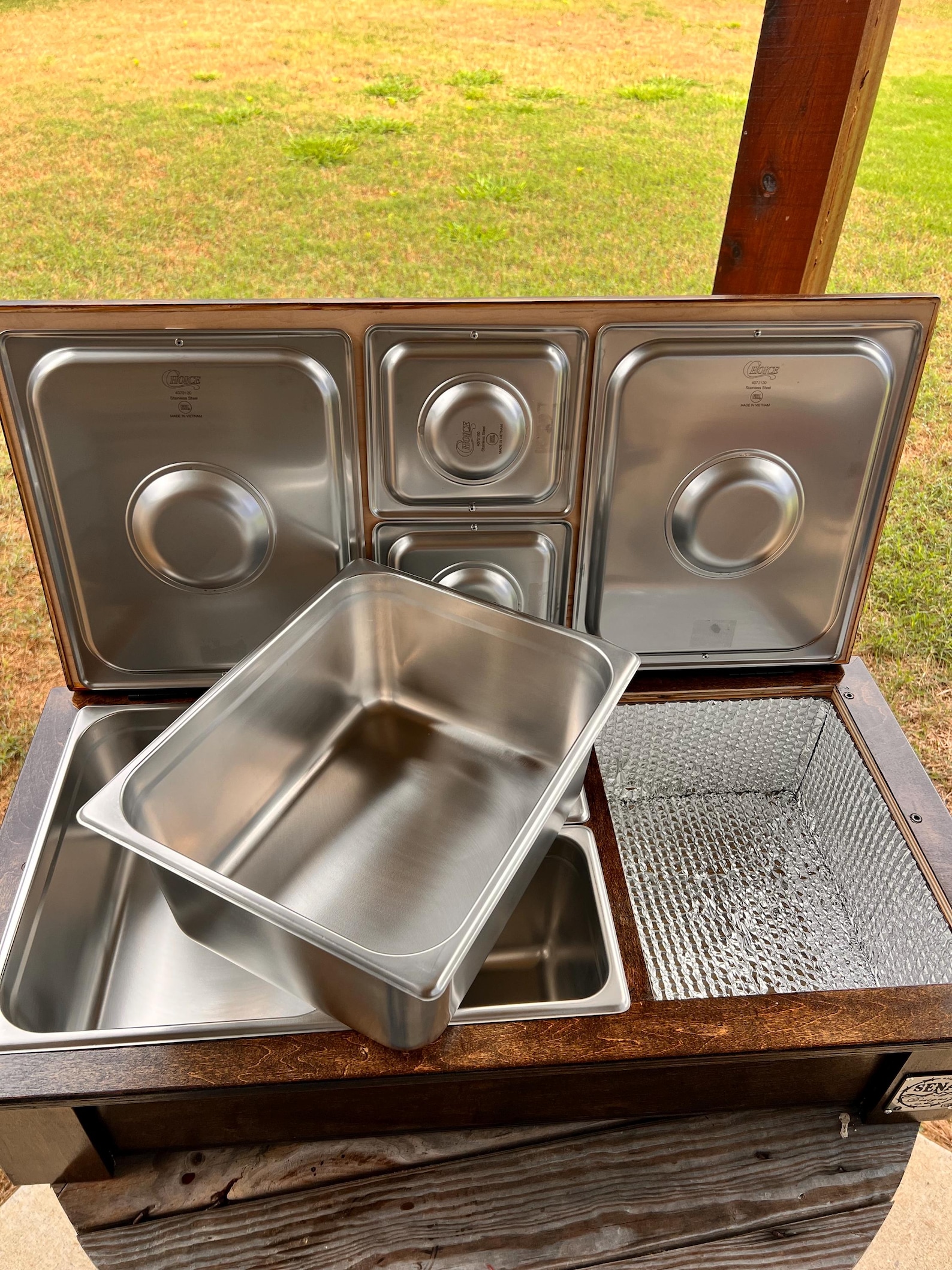 Rustic Wooden BBQ Serving Box – Handmade Food Warmer With Stainless ...