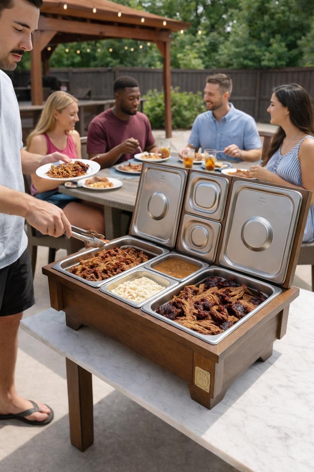 Rustic Wooden BBQ Serving Box – Handmade Food Warmer With Stainless ...