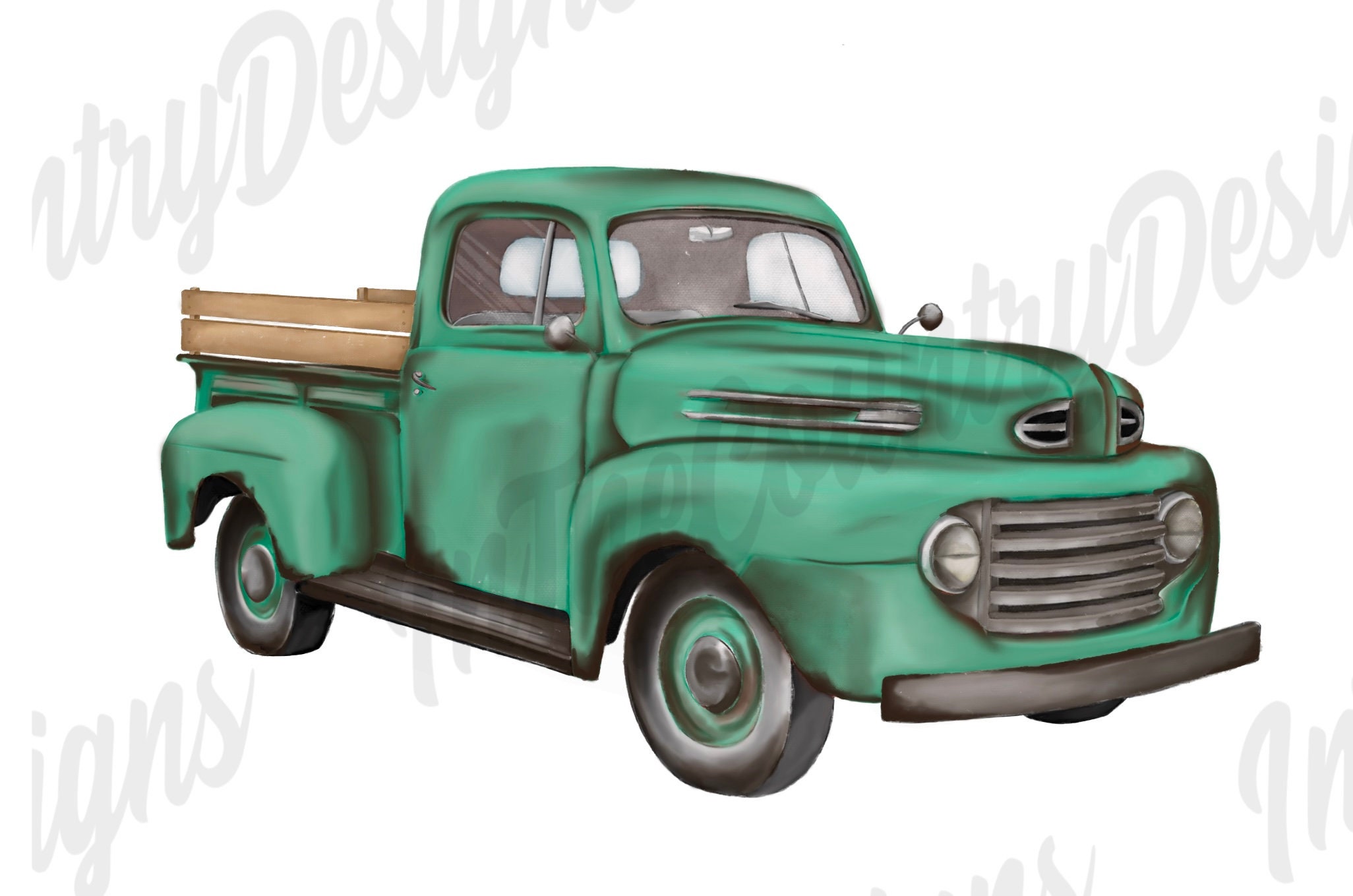 Rusty Vintage Truck, Wood Side Rails, 2 Files, Classic,red,green, Made ...
