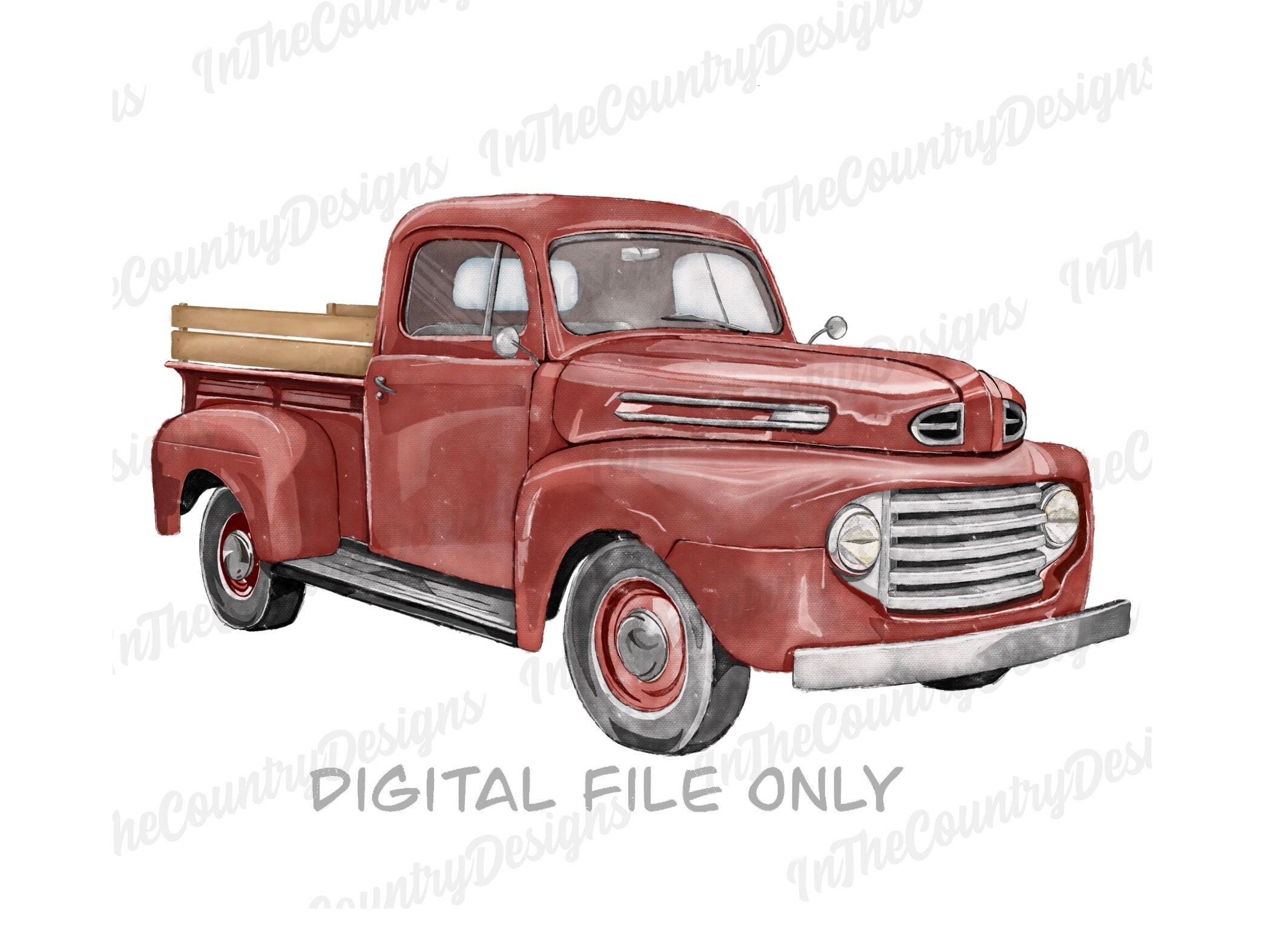 Vintage Truck, Wood Side Rails, 2 Files, Classic, Red, Made in the USA ...
