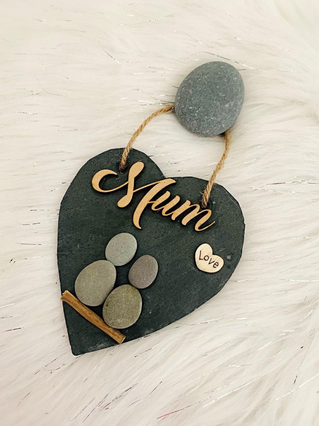 Hanging Hearts Decor, Slate Heart, Pebble Art, Birthday Gift for Mum ...