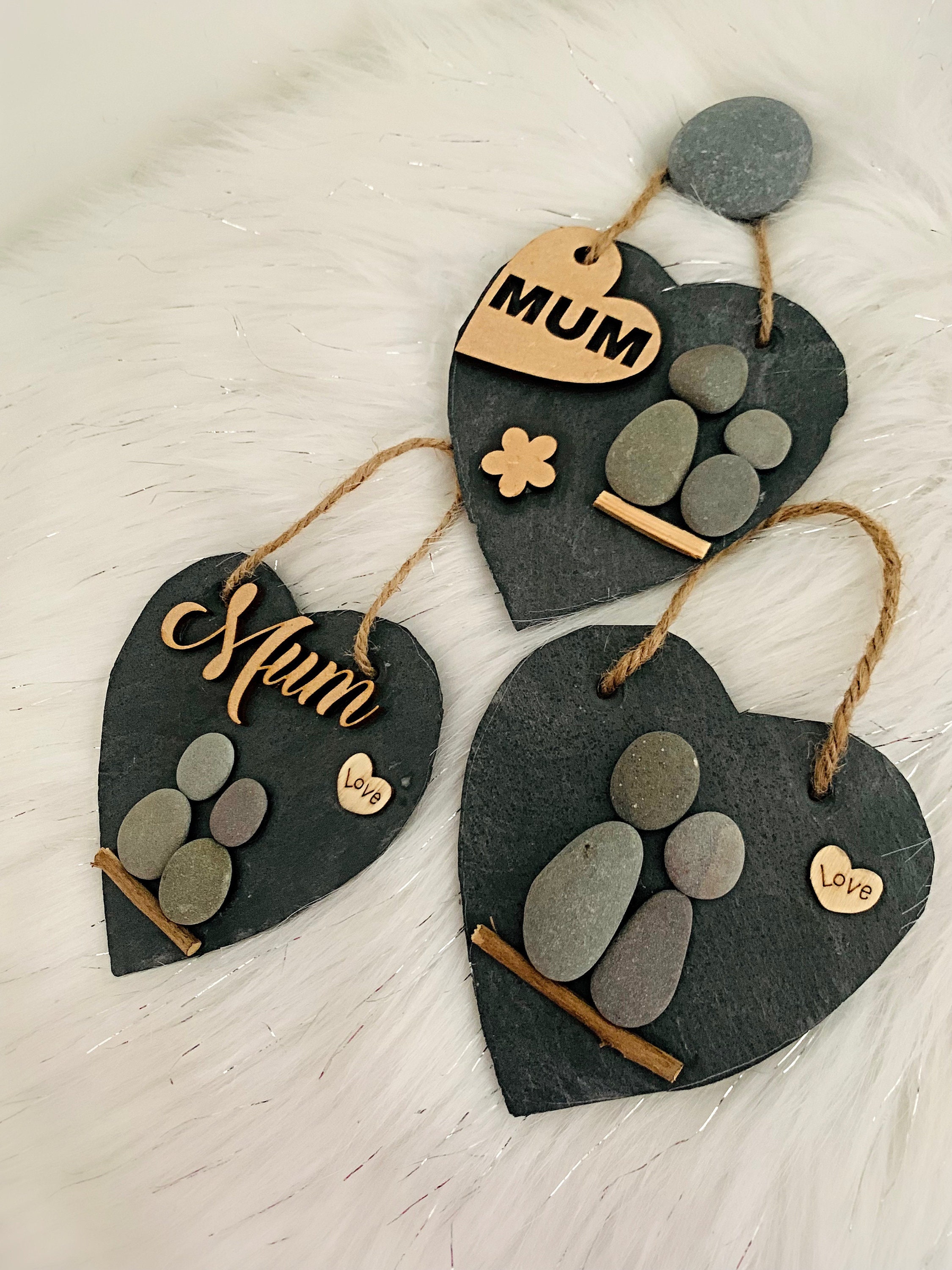 Hanging Hearts Decor, Slate Heart, Pebble Art, Birthday Gift for Mum ...