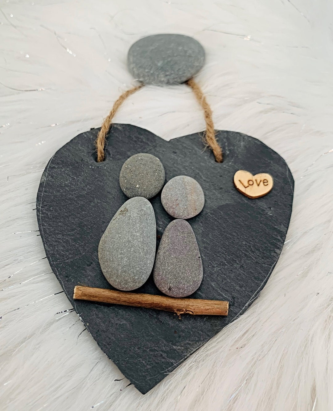 Hanging Heart Decor, Slate Heart, Heart Pebble, Pebble Art, Birthday ...
