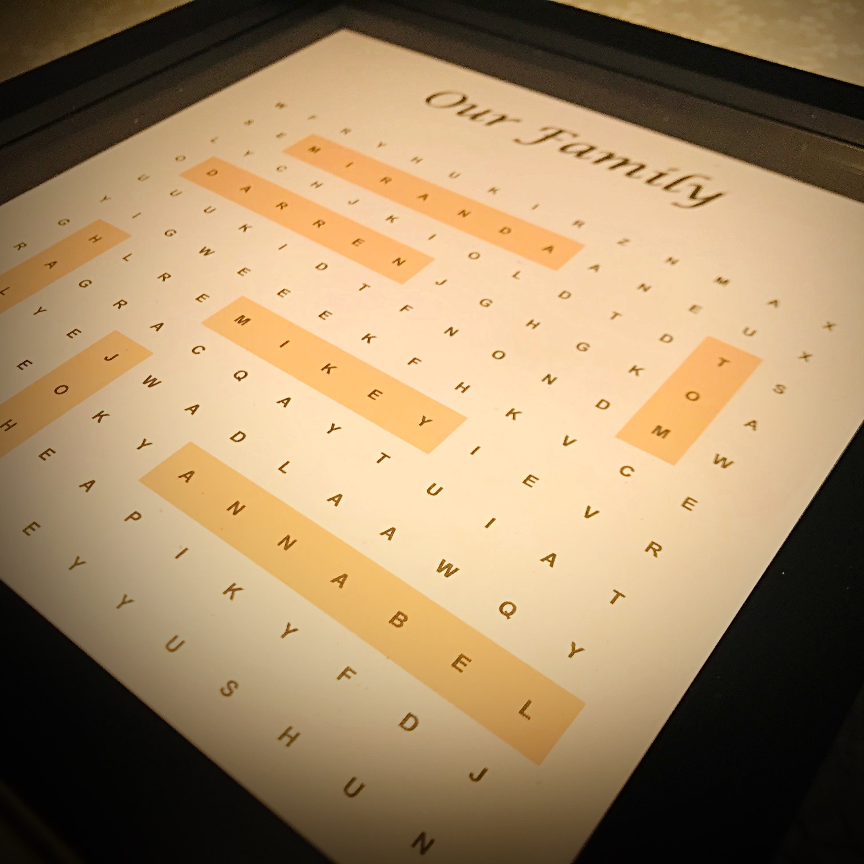 Personalised Family Frame Word Art Wordsearch Frame Quirky | Etsy