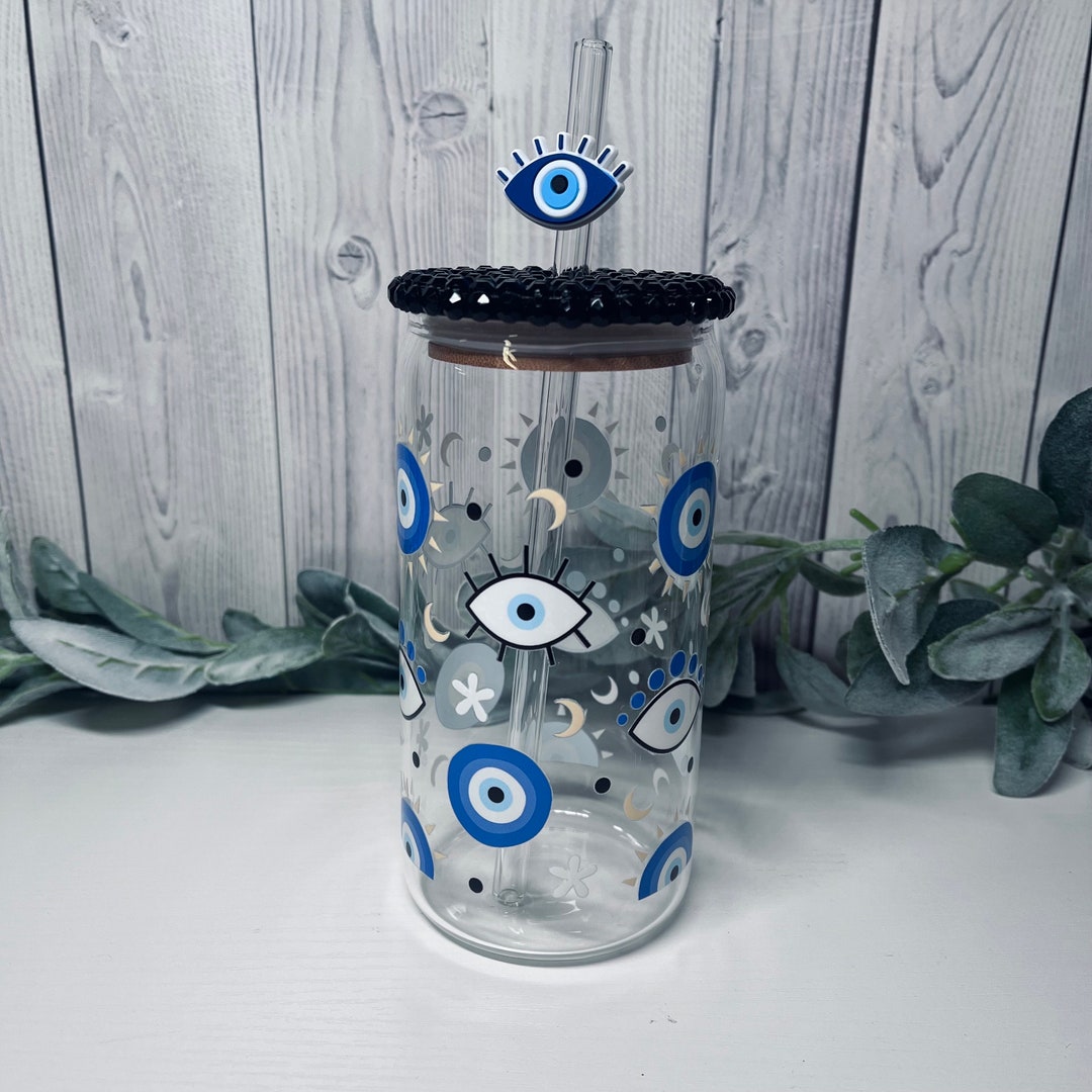 UV DTF Cup Wrap Evil Eye Libbey Glass Can, UV Libbey Glass Cup, Evil ...