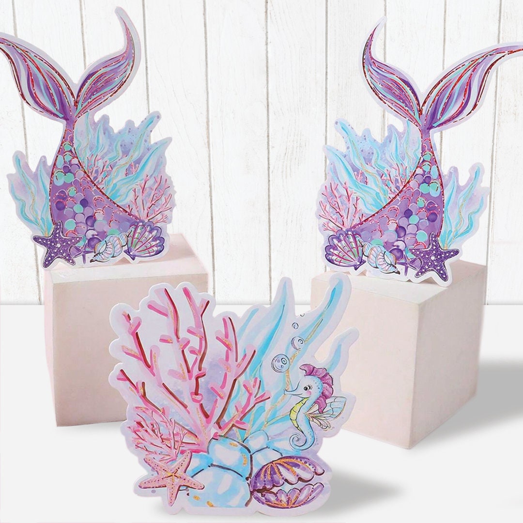 Watercolor Mermaid Tail Centerpieces: Pastel Party Decorations, Set of ...