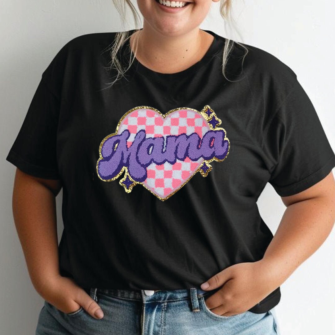 Mama Chenille Patch, Mama Iron on Patch, Checkered Mama, Chenille Patches, Mama Shirt, Big Iron ...