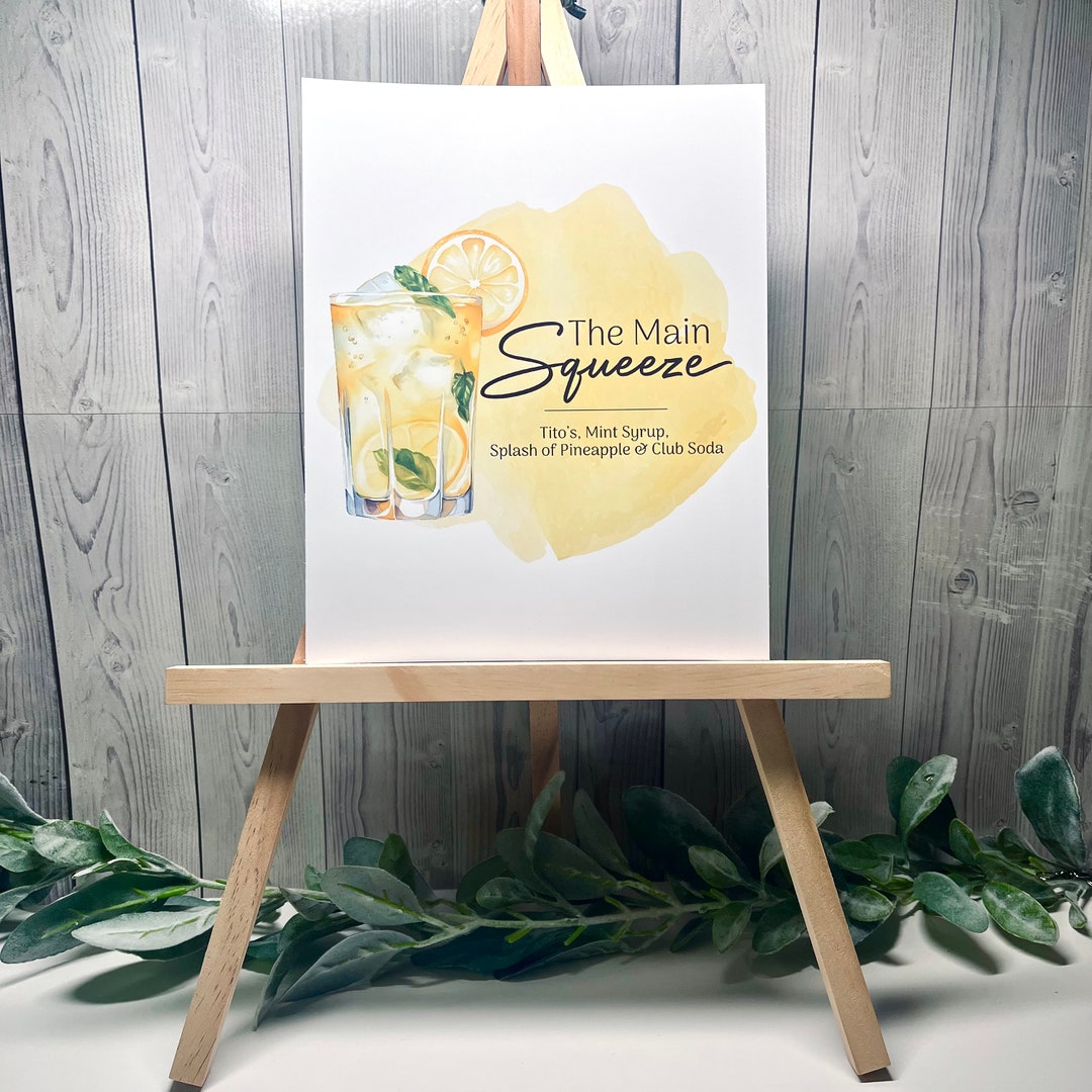 The Main Squeeze Cocktail Sign, Drink Signage, Wedding Cocktail Signage ...
