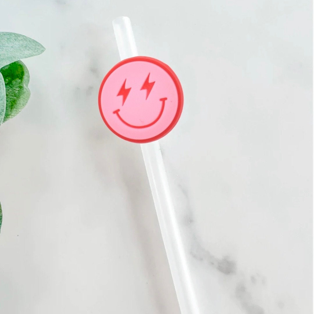 Lightning Smiley Face Straw Topper Pink Smiley Face Straw - Etsy