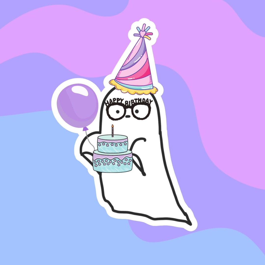 Cute Ghost Birthday Sticker - Waterproof Vinyl Decal - Etsy
