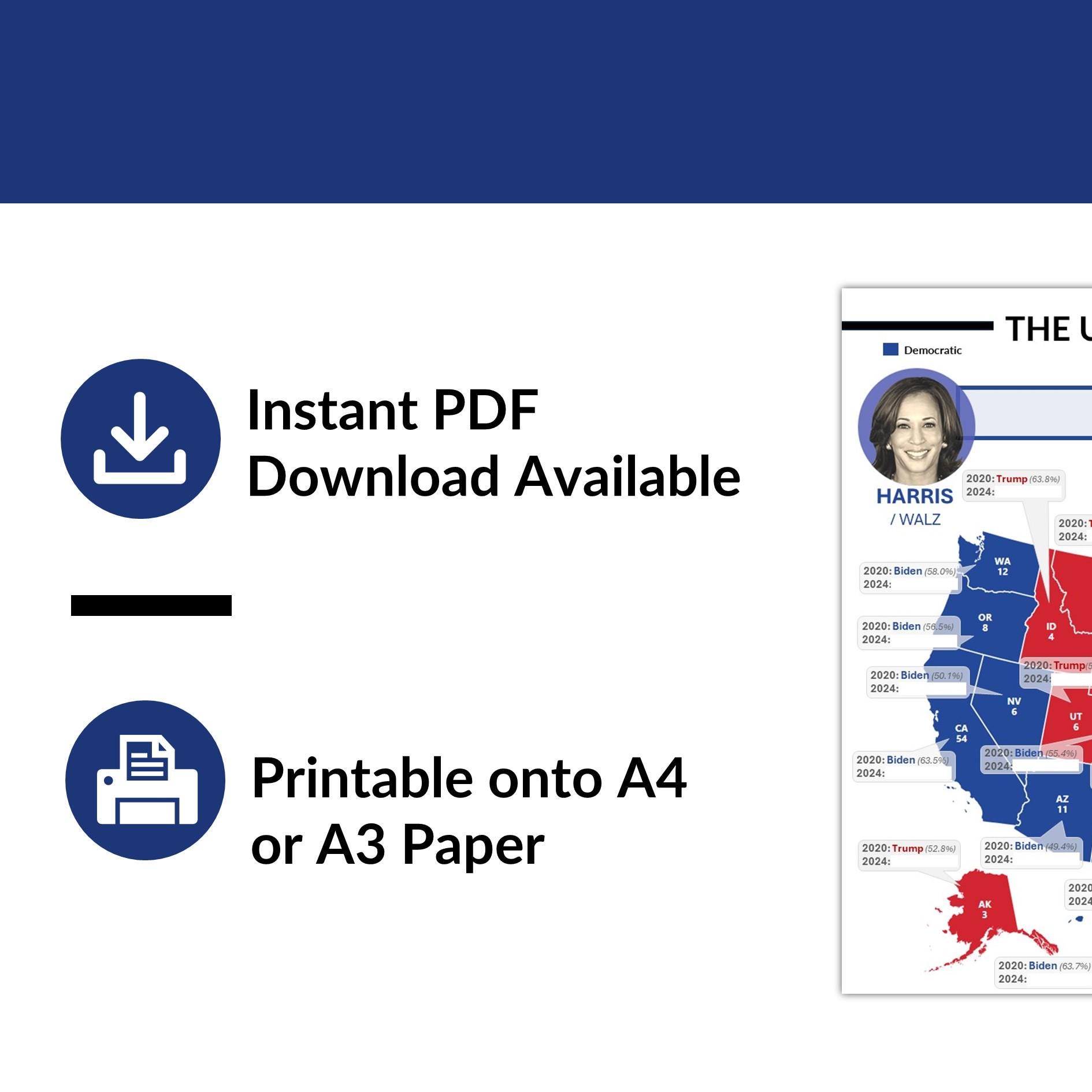 2024 US Election Tracker Wall Chart Presidential Election Vote Tracker ...