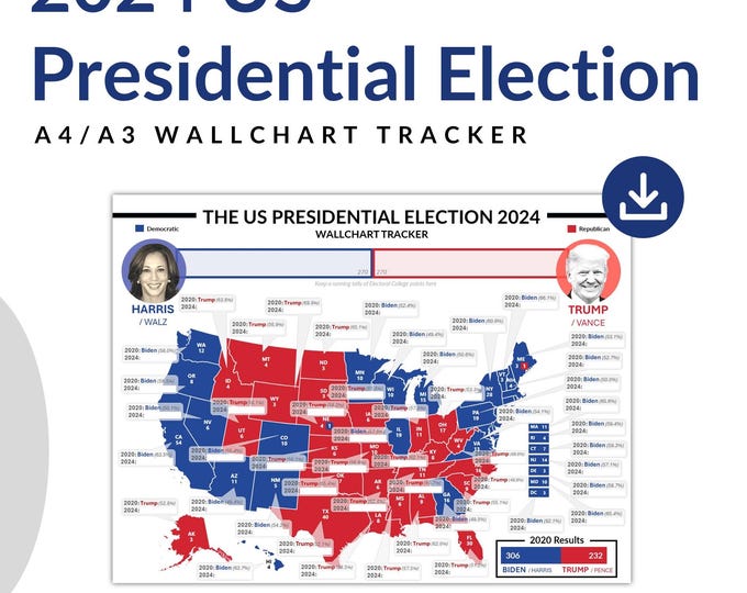 2024 US Election Tracker Wall Chart Presidential Election Vote Tracker ...