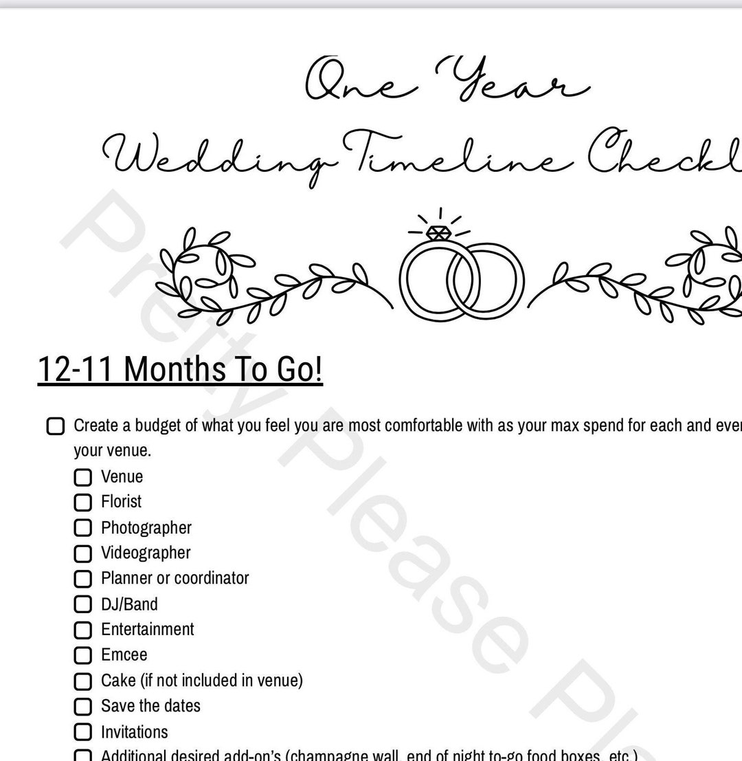 One Year Wedding Timeline Checklist - Etsy