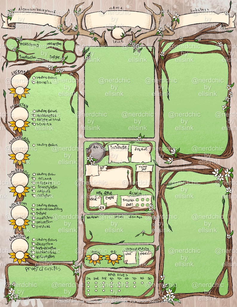 Aesthetic Woodland Character Sheet - Dnd 5e - Etsy