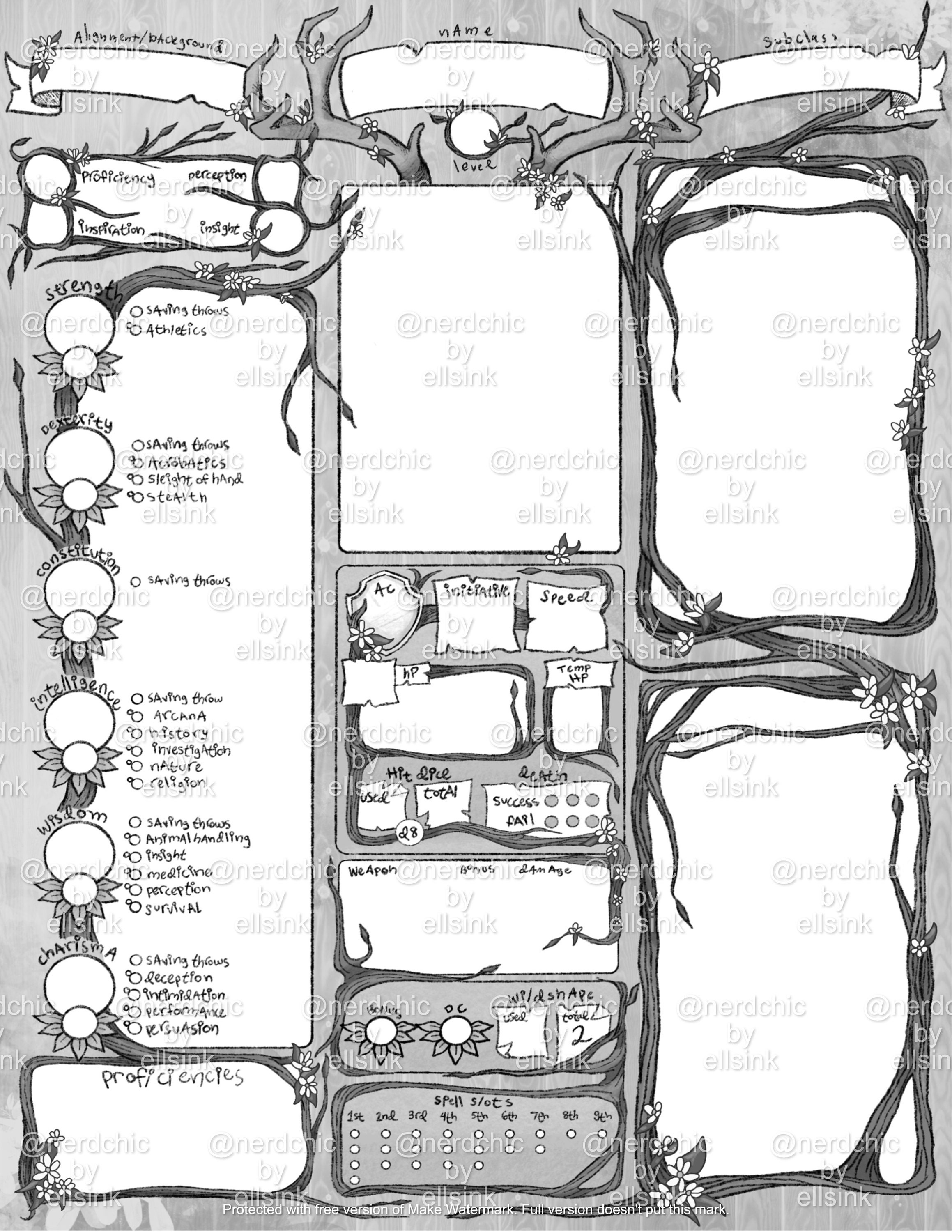 Aesthetic Woodland Character Sheet Dnd 5e - Etsy