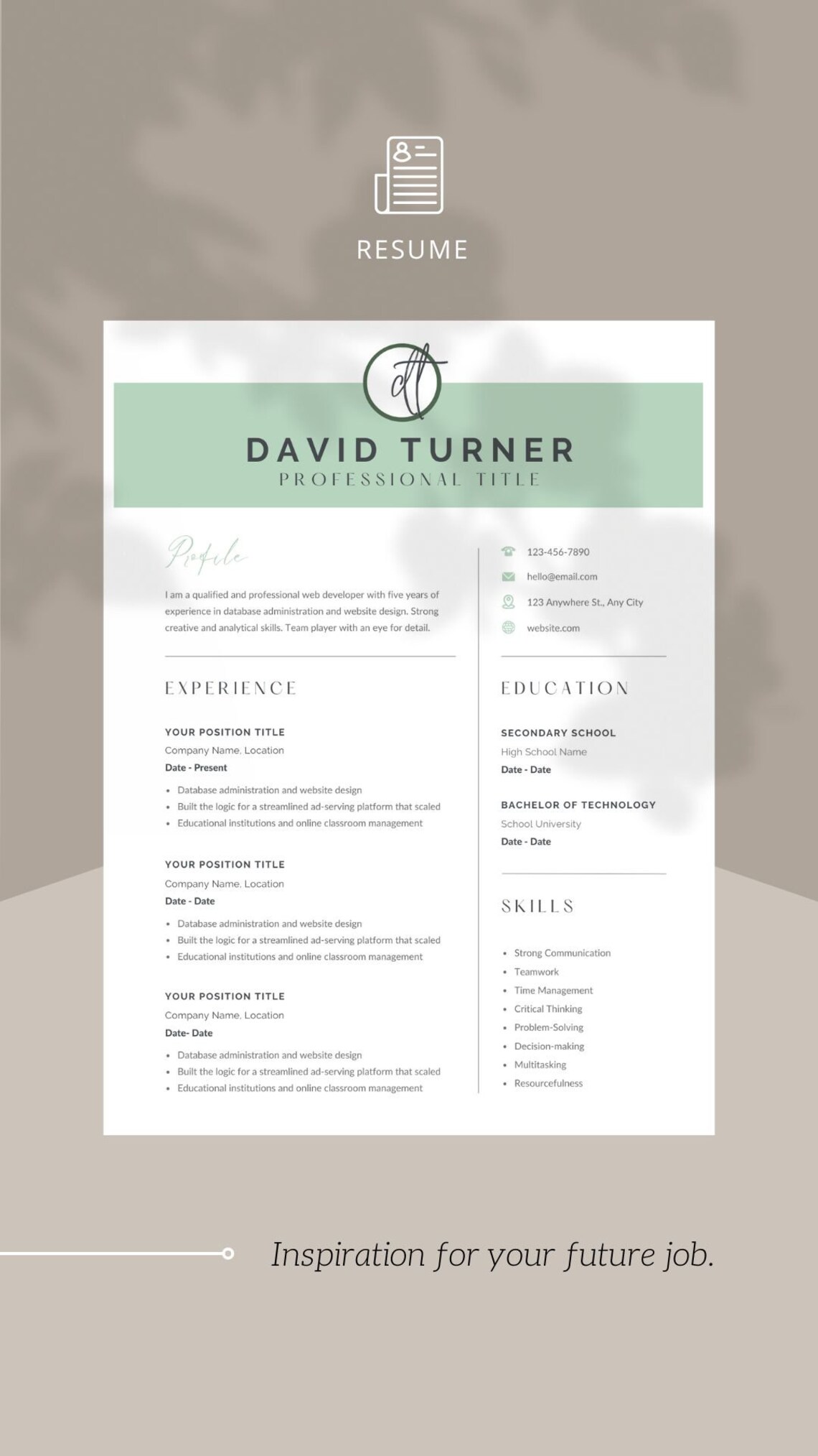 Resume Template, Professional Modern Resume Template, Clean Modern ...