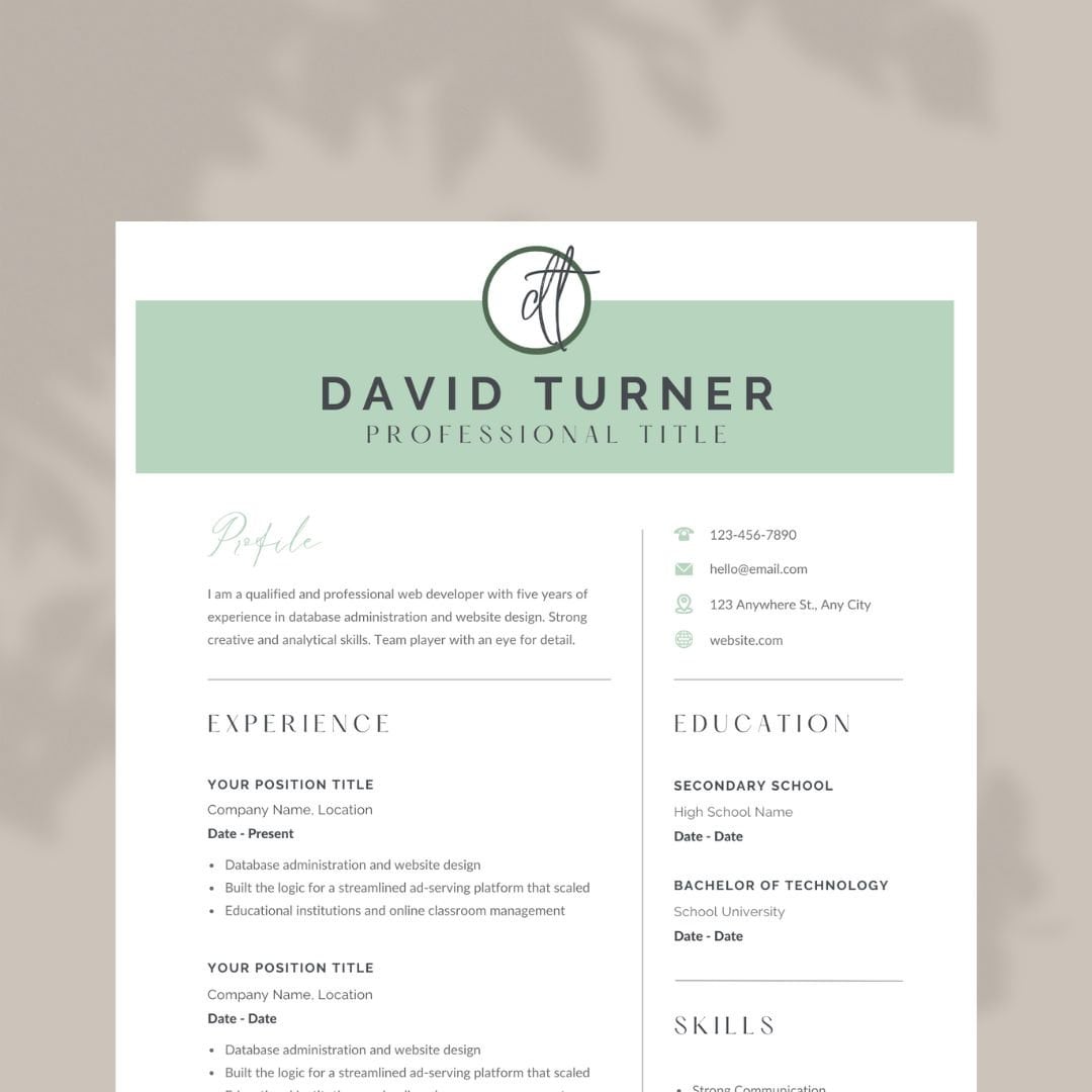 Resume Template, Professional Modern Resume Template, Clean Modern ...