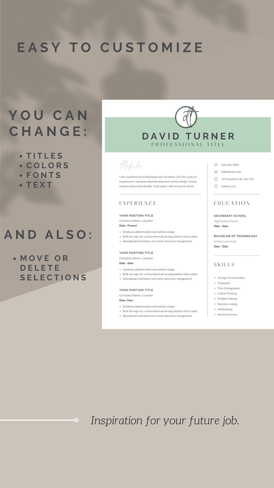 Resume Template, Professional Modern Resume Template, Clean Modern ...