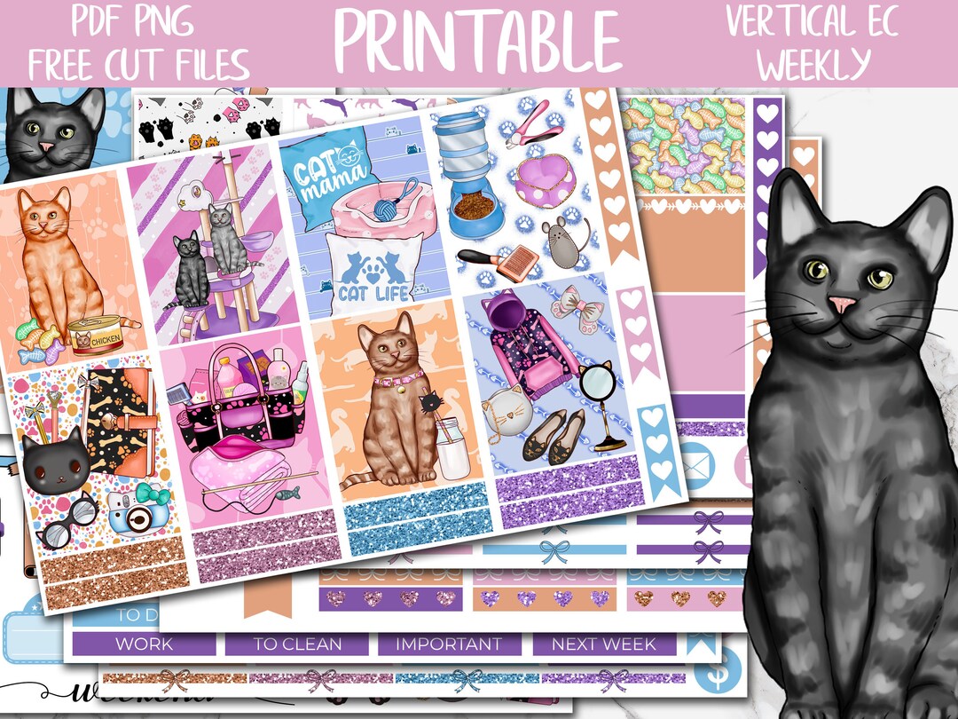 Cat Lover | Erin Condren Printable Sticker Kit, Cat Mom ECLP Digital ...
