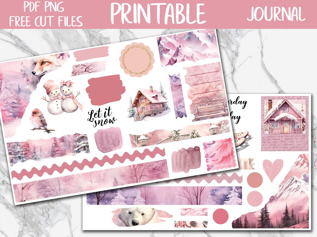 Winterland | Pink Winter Bullet Journal Printable Stickers, Snow Diary ...