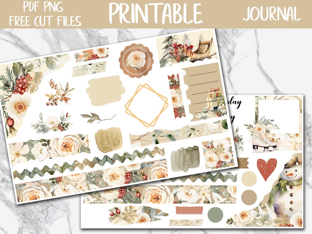 Cream Winter Bullet Journal Printable Stickers, Holidays Diary Digital ...