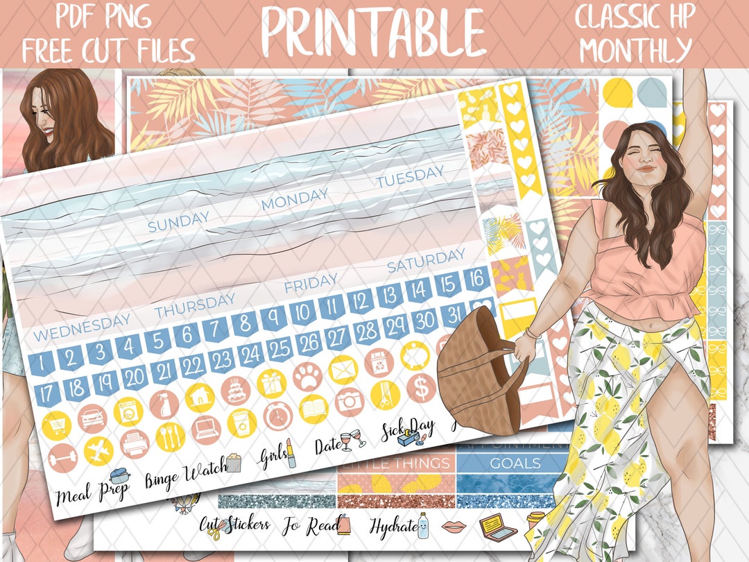 Summer Feast Beach Girl Classic Happy Planner Printable Monthly ...