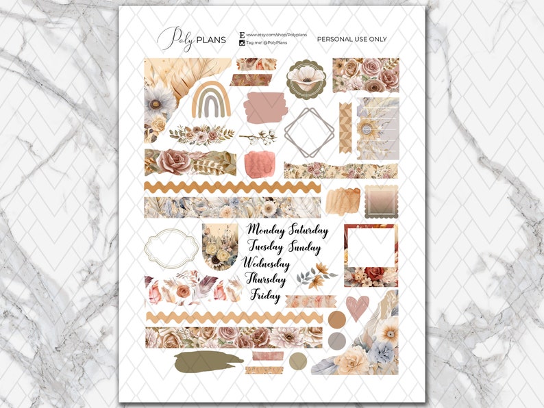 Boho Floral | Bullet Journal Printable Stickers, Floral Diary Digital ...