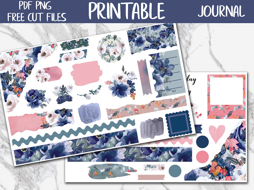 Winter Florals | Bullet Journal Printable Stickers, Blue Flowers Diary ...