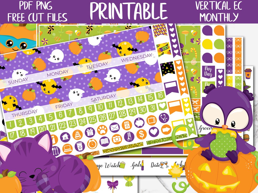 Cute Halloween Kawaii Spooky Printable Planner Stickers - Etsy