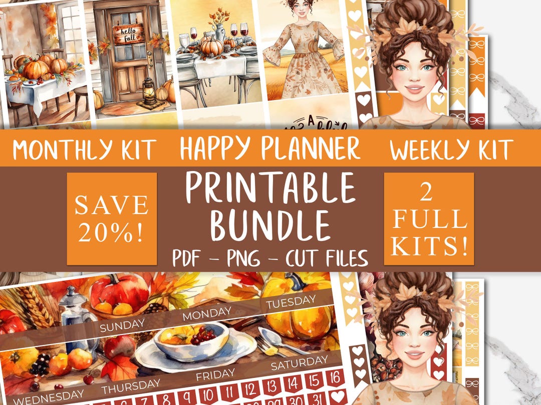 Give Thanks | Classic Happy Planner Printable Stickers Bundle, Fall ...