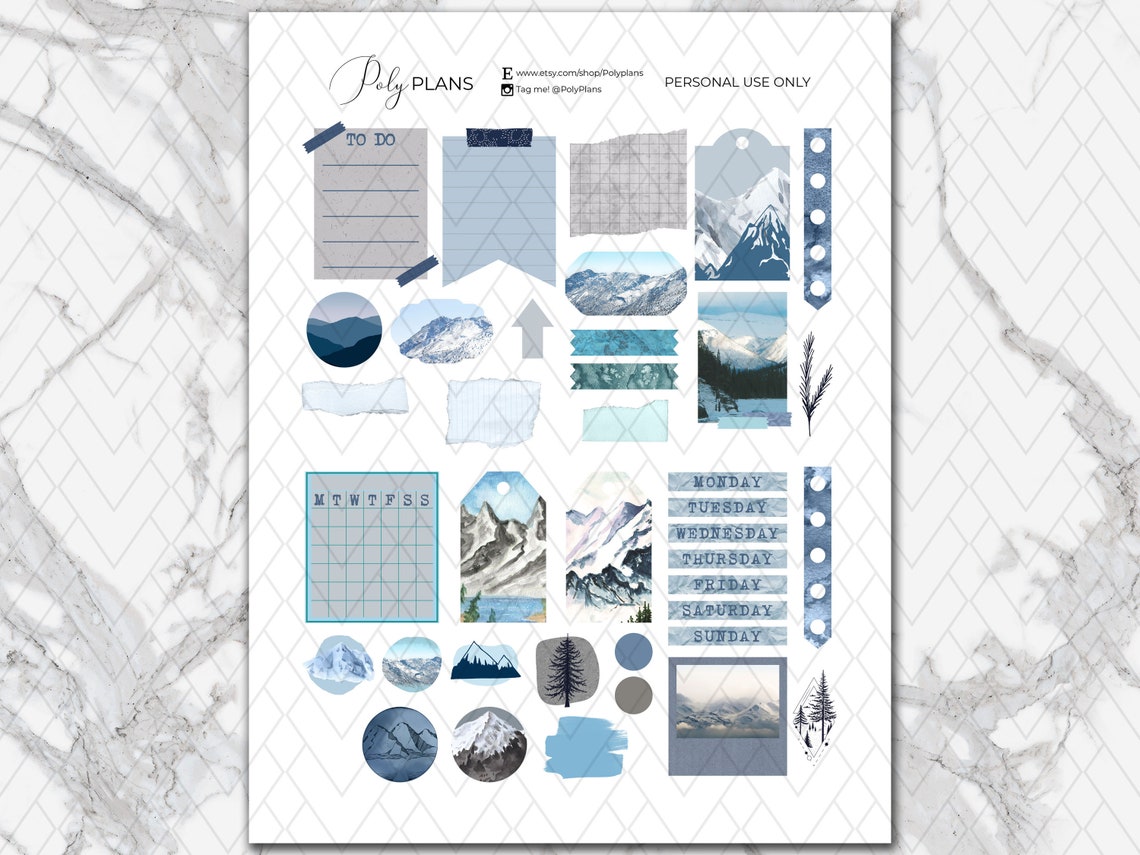 Mountains | Bullet Journal Printable Stickers, Diary Digital Stickers ...