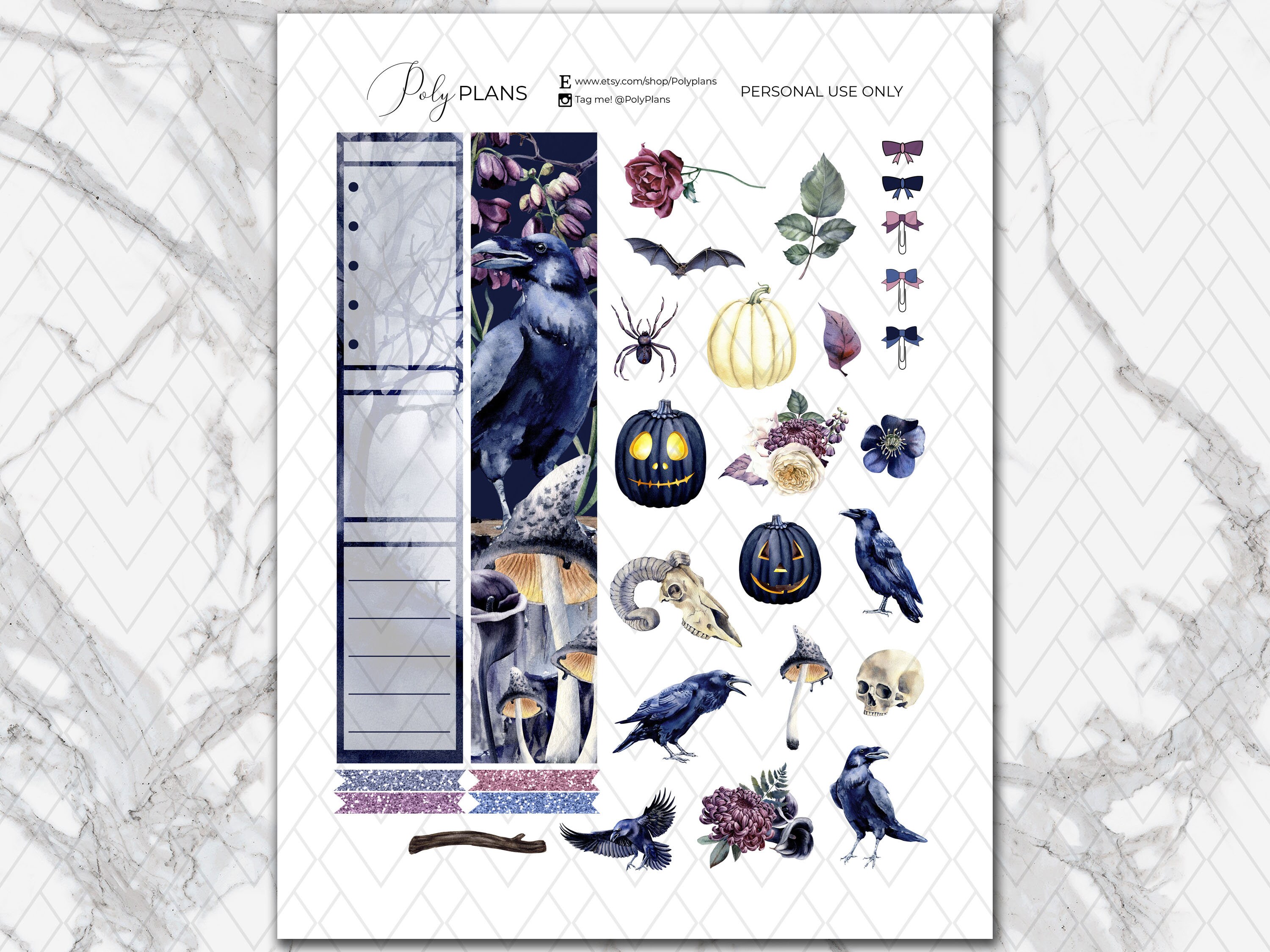 The Raven | Halloween Classic Happy Planner Printable Monthly Stickers ...