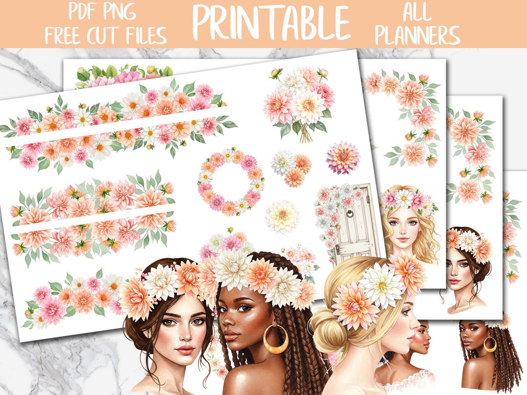 Dahlias | Floral Journal Printable Stickers, Flowers Deco Planner ...