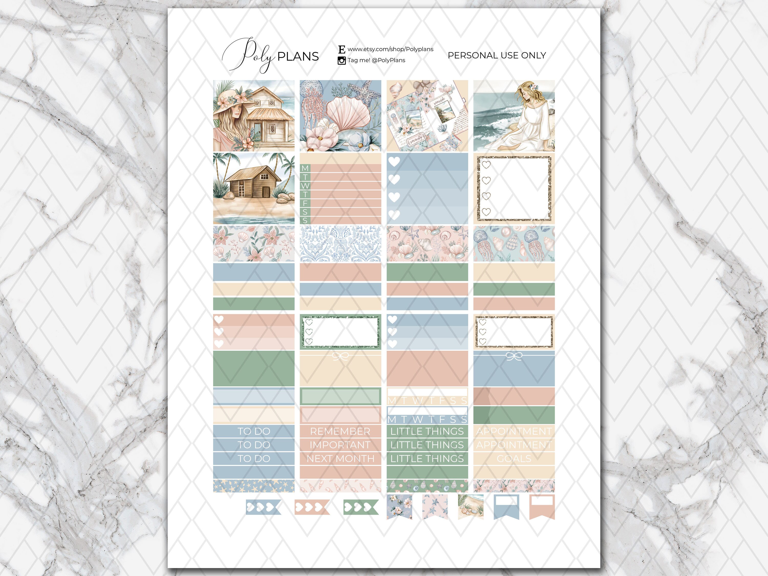 By the Sea | Beach Vacation Printable Planner Stickers, Erin Condren ...