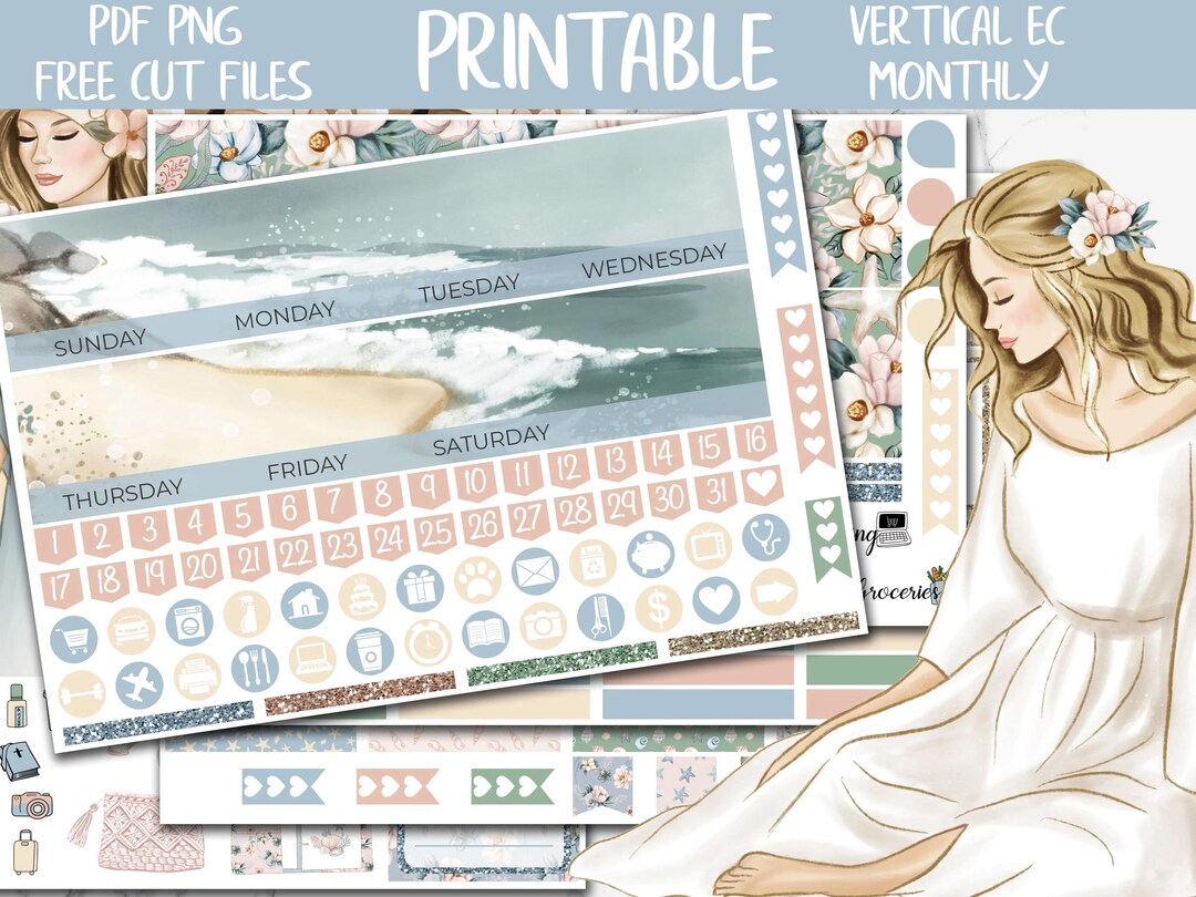 By the Sea | Beach Vacation Printable Planner Stickers, Erin Condren ...
