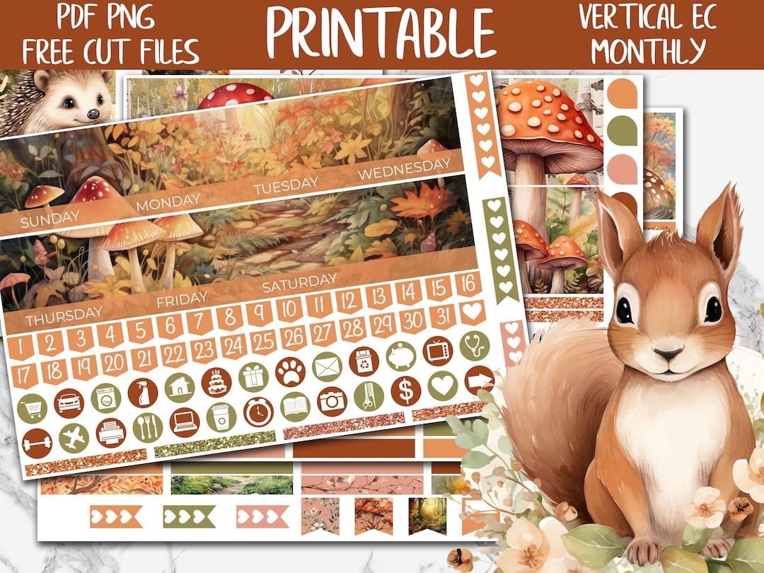 Forest Animals | Printable Planner Stickers, Fall Erin Condren Monthly ...