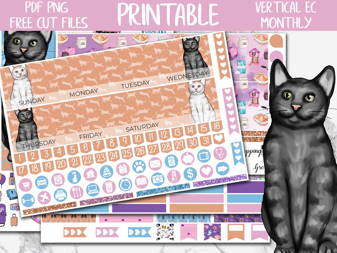 Cat Lover | Cute Cats Printable Planner Stickers, Kitten Erin Condren ...
