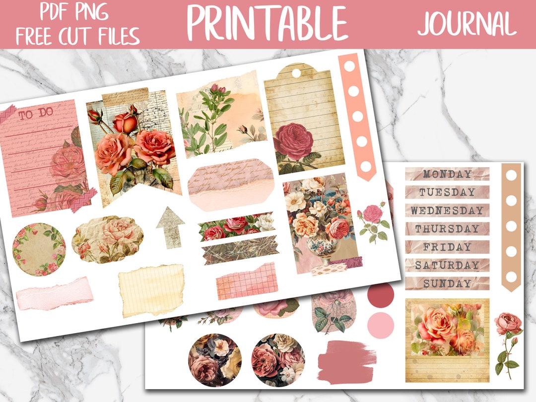 Vintage Roses | Bullet Journal Printable Stickers, Floral Diary Digital ...