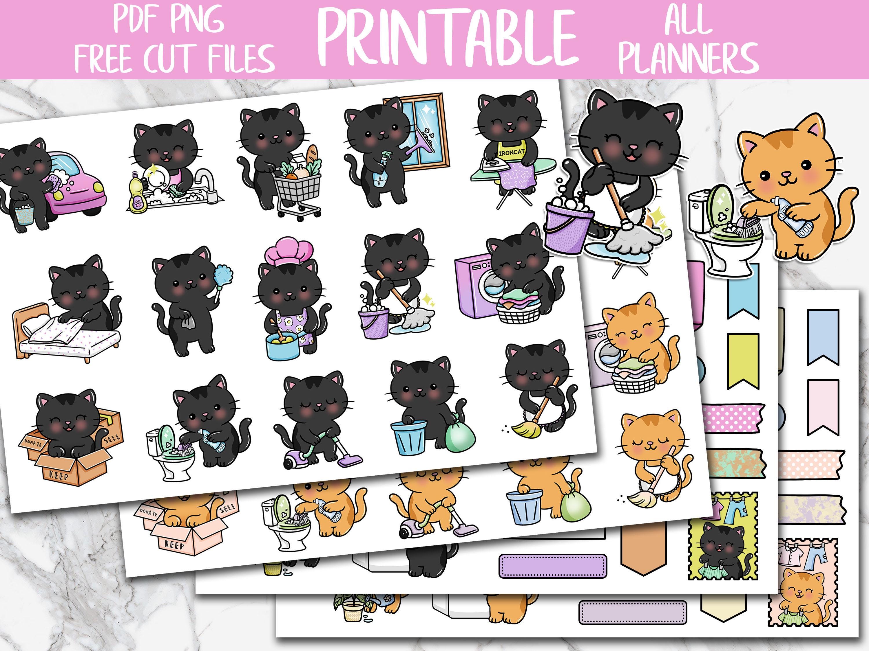 Household Chores Printable Stickers, Cute Cats Planner Stickers ...