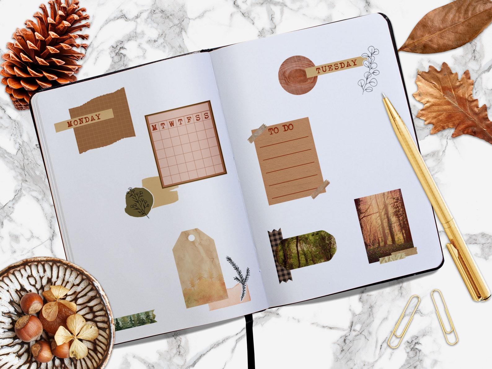 Forest Bullet Journal Printable Stickers, Diary Digital Stickers PNG ...