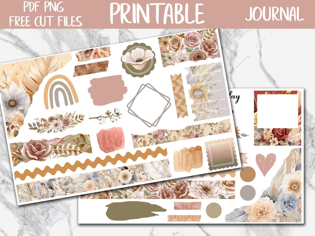 Boho Floral Bullet Journal Printable Stickers, Floral Diary Digital ...